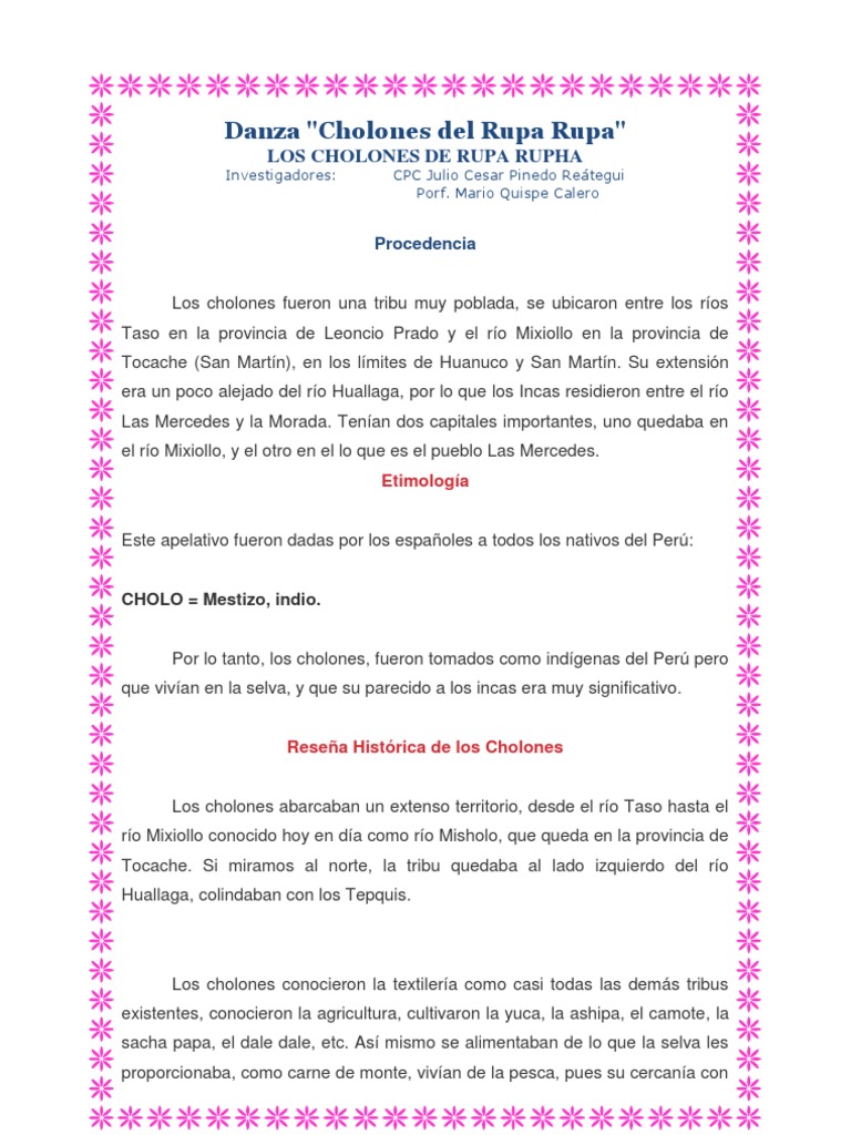 Danza Cholones de Rupa Rupa: Historia y Origen | PDF | Imperio Inca | Perú