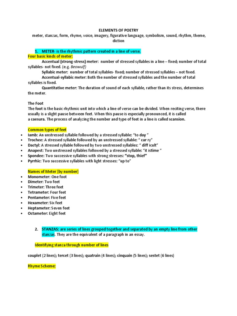 Elements of Poetry | PDF | Metre (Poetry) | Sonnets