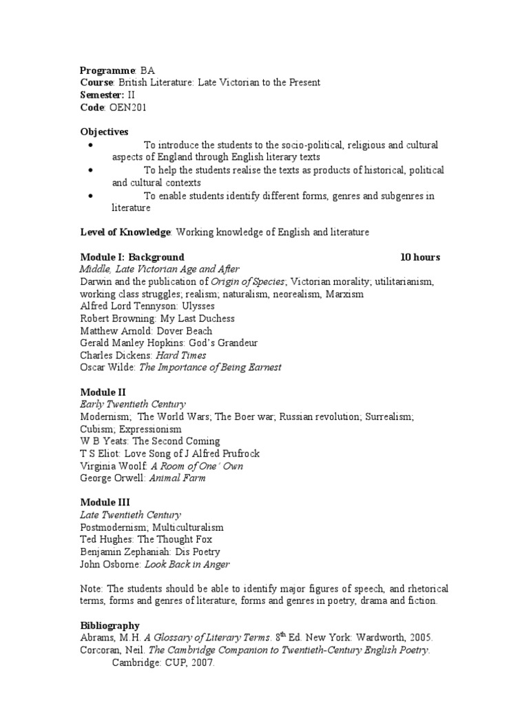 British Literature II Syllabus Overview | PDF | English Literature ...