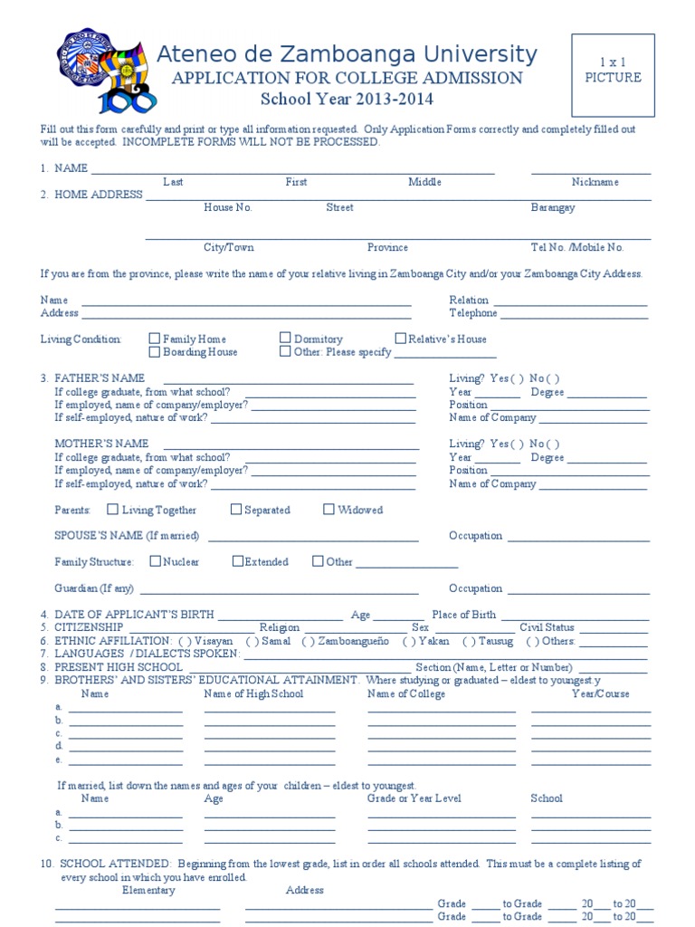 ADZU Form (Blue) | PDF | Bachelor Of Science | Bachelor Of Arts