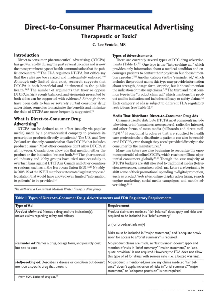Direct-to-Consumer Pharmaceutical Advertising | PDF | Food And Drug ...