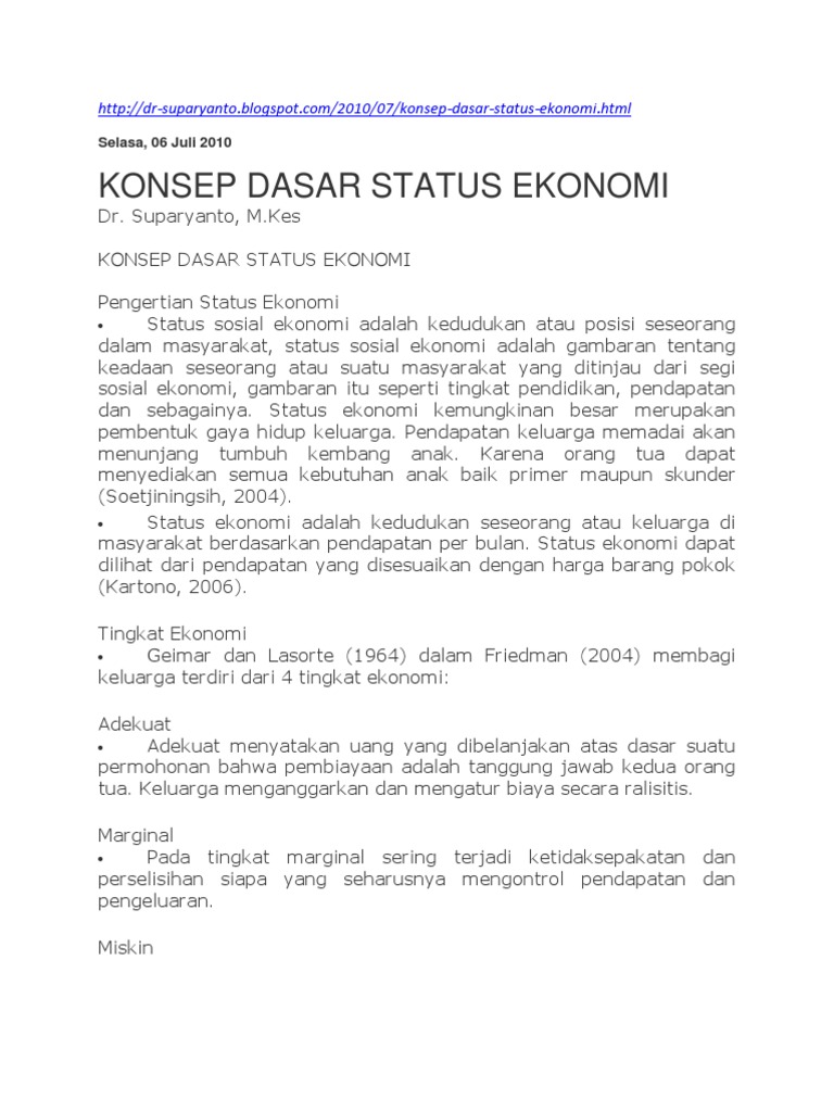 Konsep Dasar Status Ekonomi | PDF | Ilmu Sosial