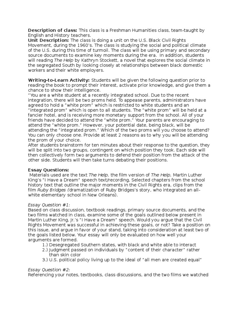 Civil Rights Movement Unit Overview | PDF | Prom | Martin Luther King Jr.