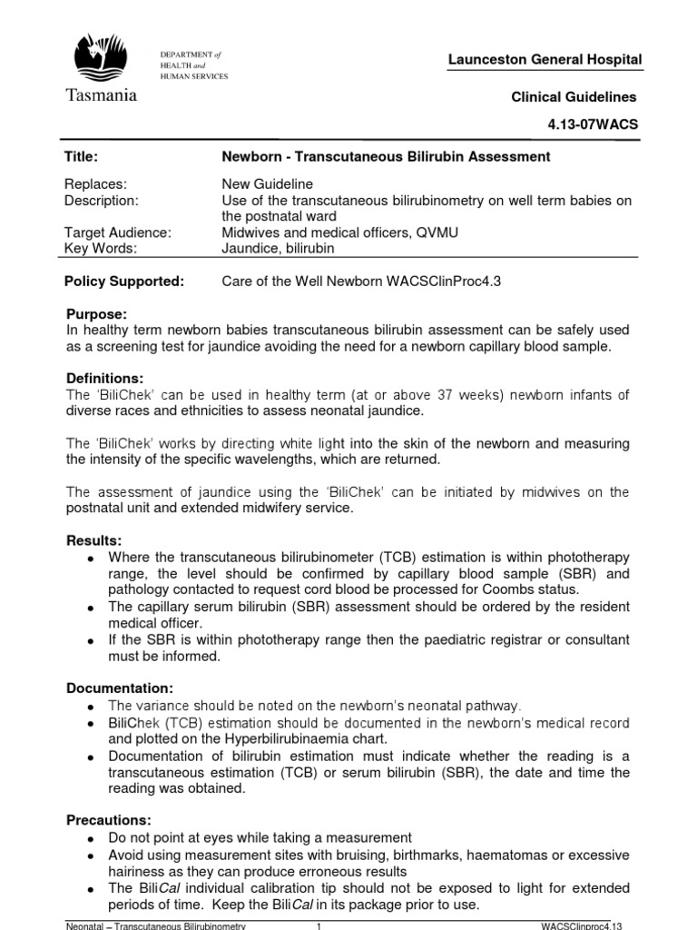 Newborn - Transcutaneous Bilirubin Assessment | Midwifery | Clinical ...