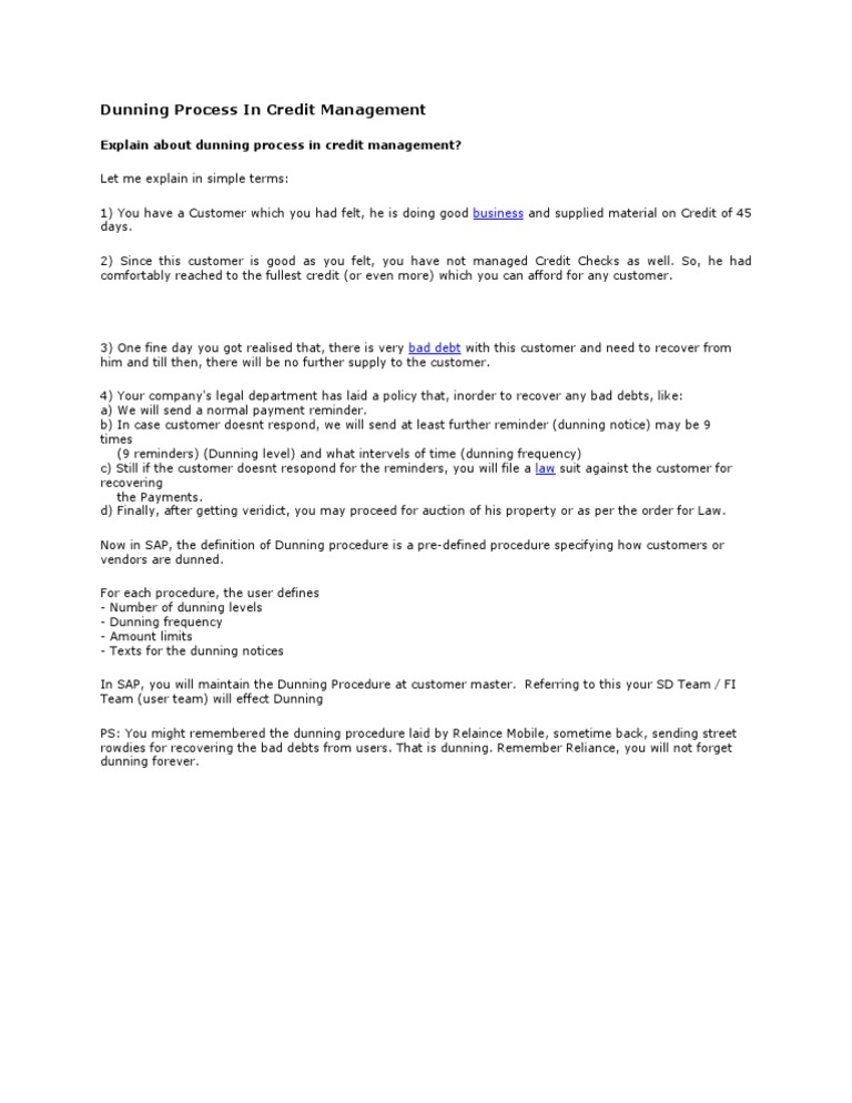 Dunning Process in Credit Management | PDF | Business