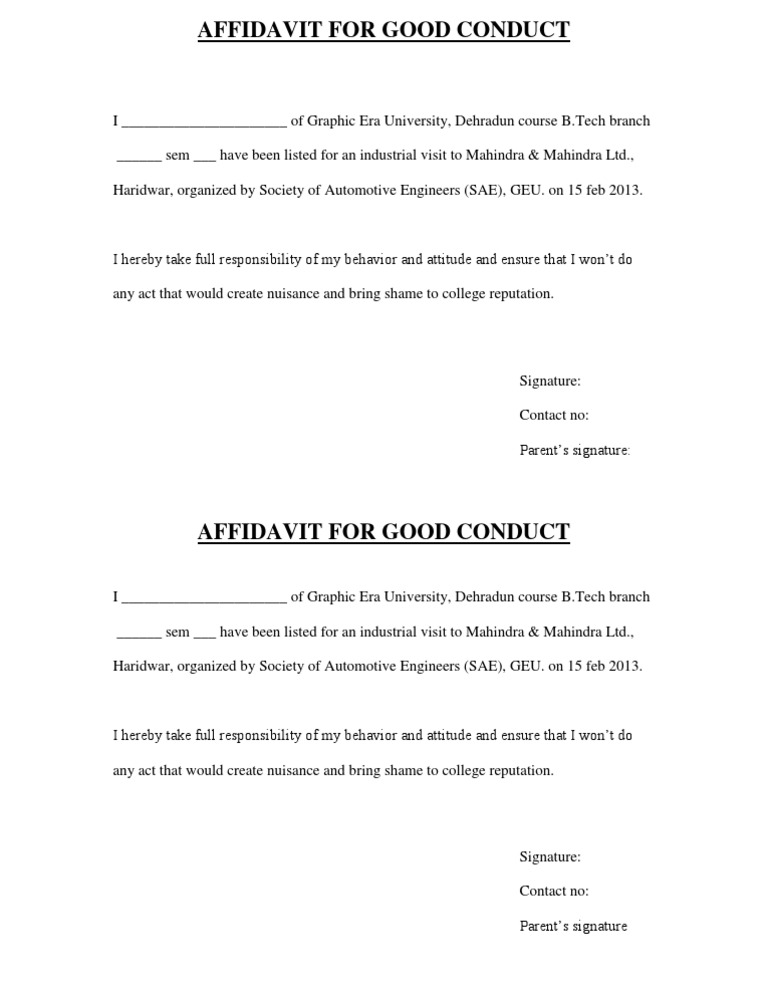 Affidavit For Good Conduct | PDF