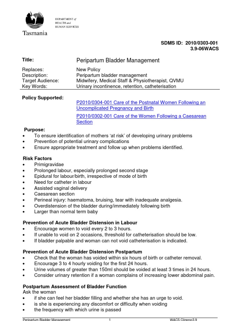 Peripartum Bladder Management | PDF | Urinary Incontinence | Postpartum ...