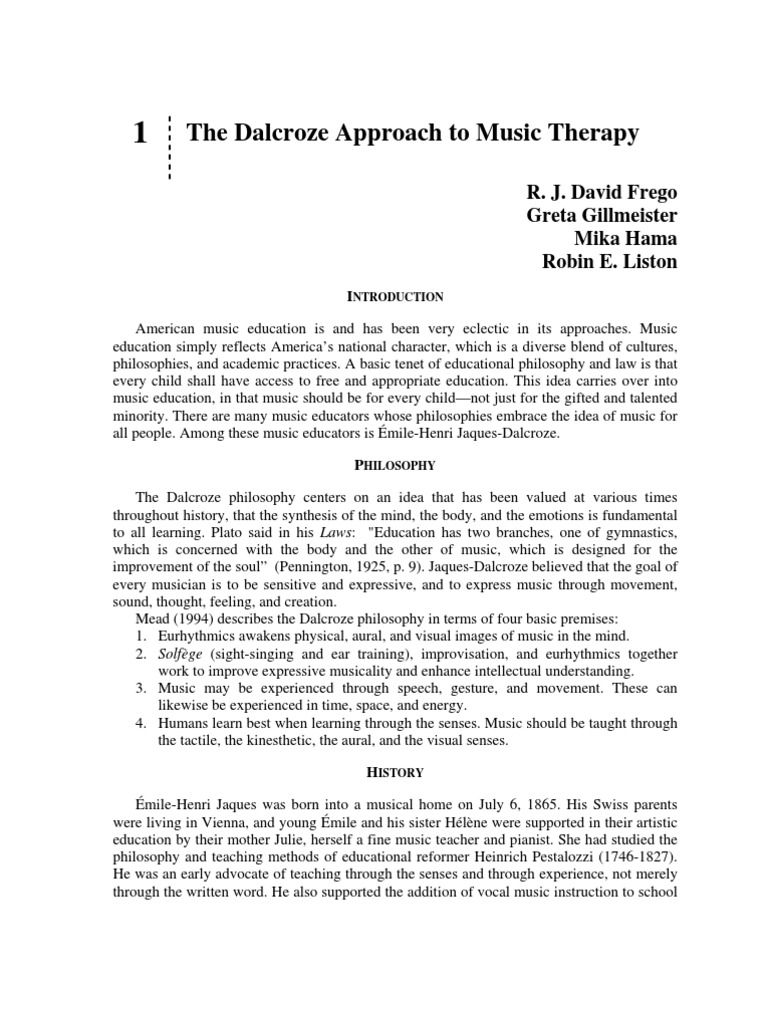 The Dalcroze Approach to Music Therapy | PDF | Music Education ...