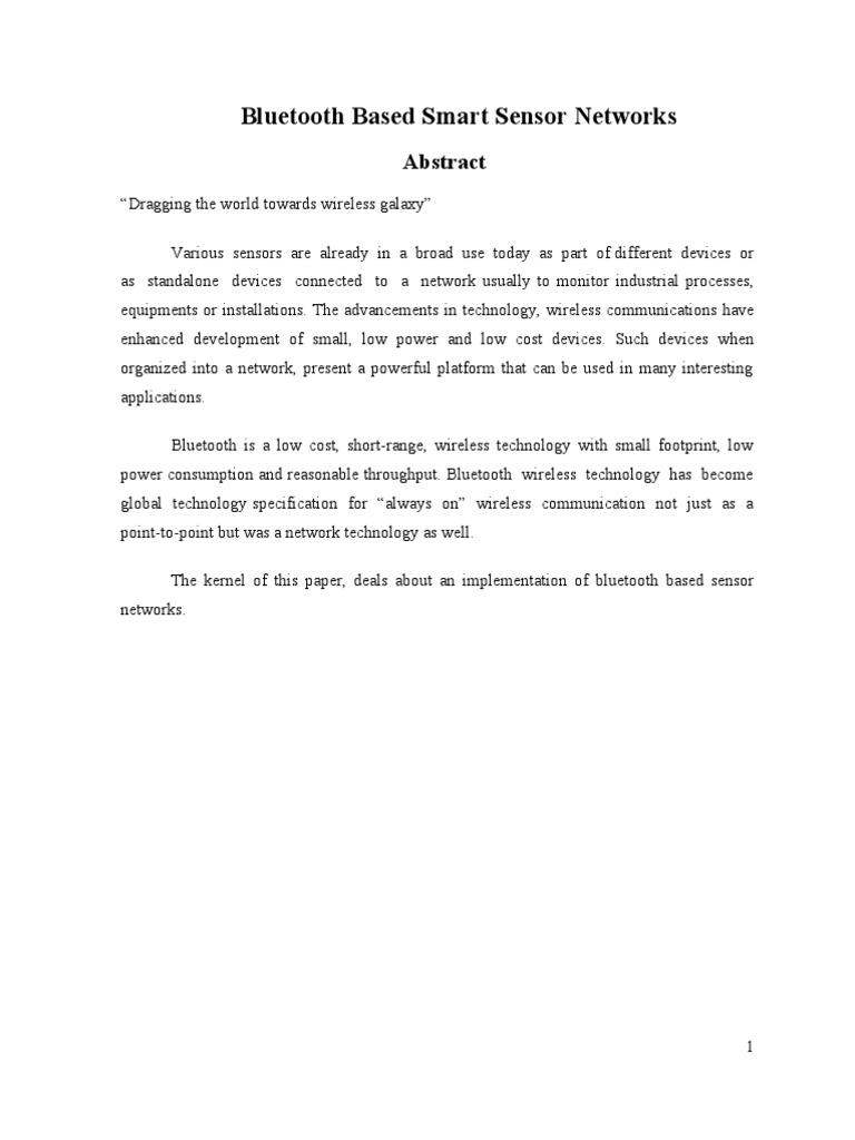 Bluetooth Based Smart Sensor Networks | PDF | Bluetooth | Wireless Sensor Network
