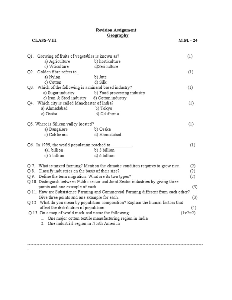Model Question Paper Geo Class VIII | PDF