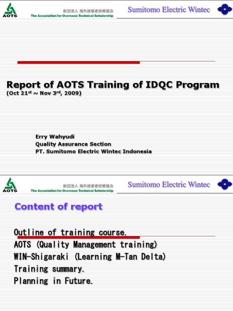 AOTS Training Report Presentation - IDQC - Erry W | PDF | Quality Assurance | Quality Management