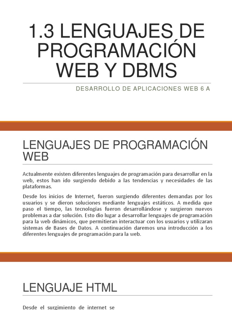 1.3 Lenguajes de Programacion Web y DBMS | PDF | Mi sql | Php