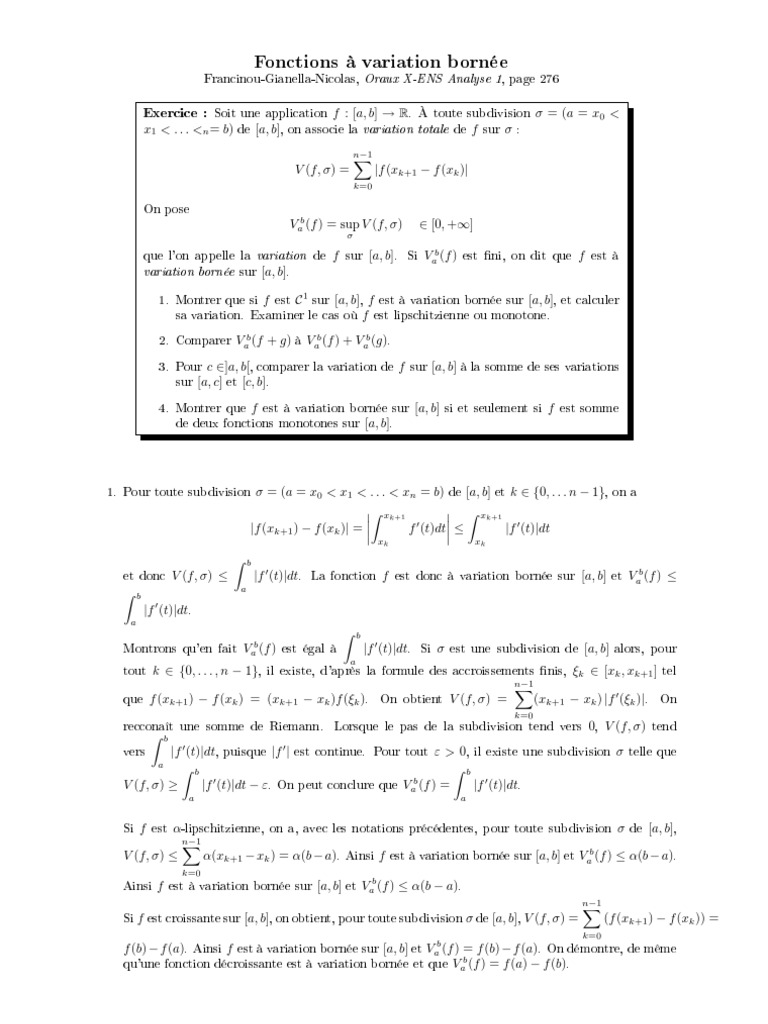 Fonctions à Variation Bornée | PDF | Fonction monotone ...