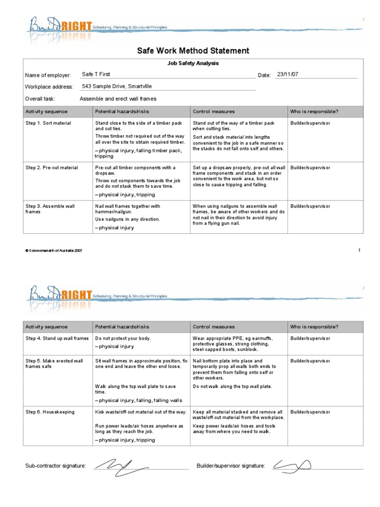 Example Safe Work Method Statement | PDF | Lumber | Safety