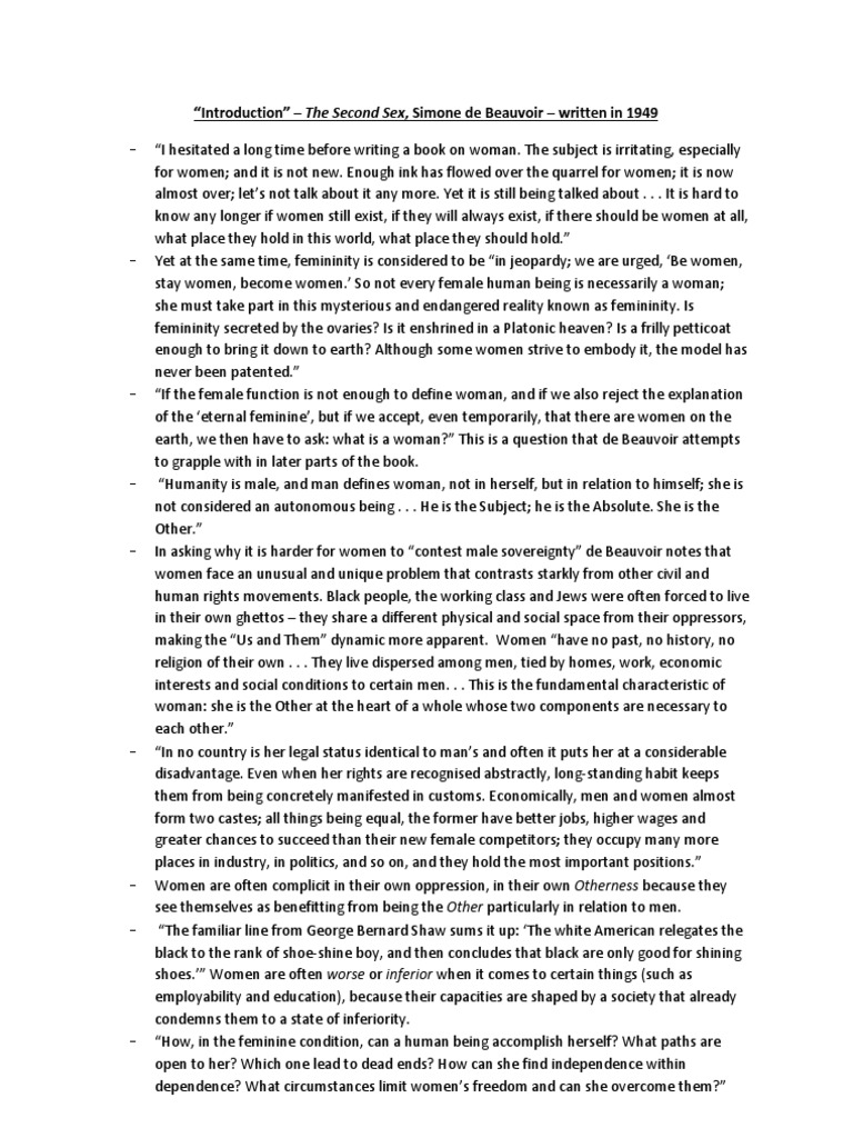 Second Sex Intro Quotes Pdf Femininity Philosophical Movements 