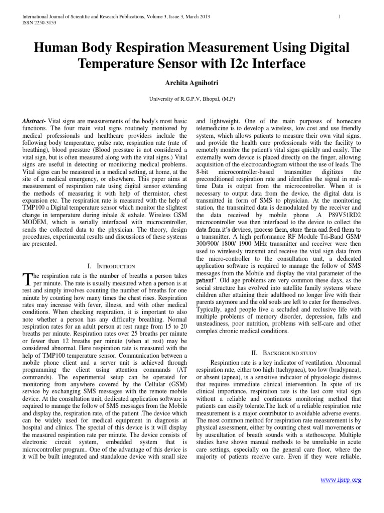 Human Body Respiration Measurement Using Digital Temperature Sensor With I2c Interface | PDF ...