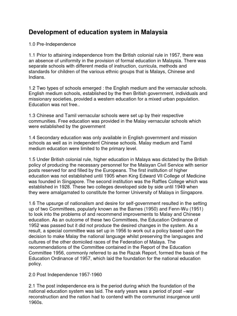 Development of Education System in Malaysia | PDF | Distance Education ...