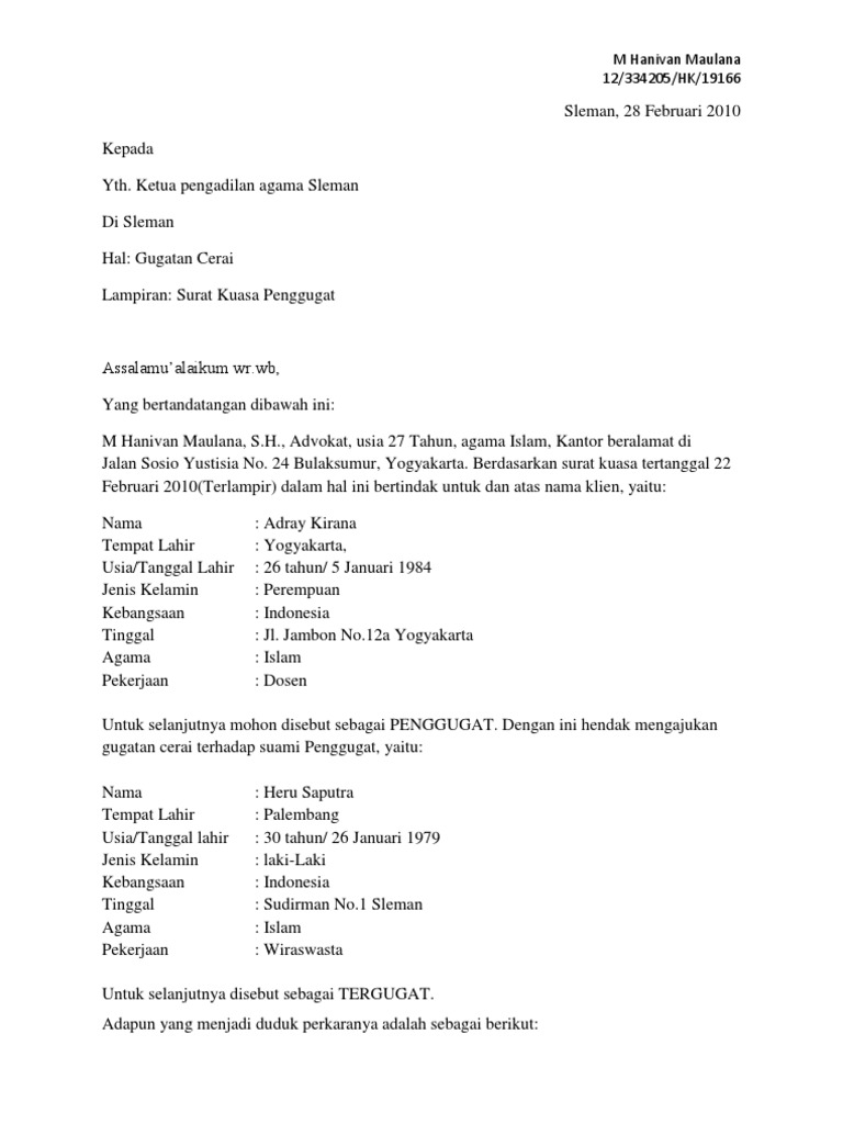 Surat Gugat Cerai | PDF