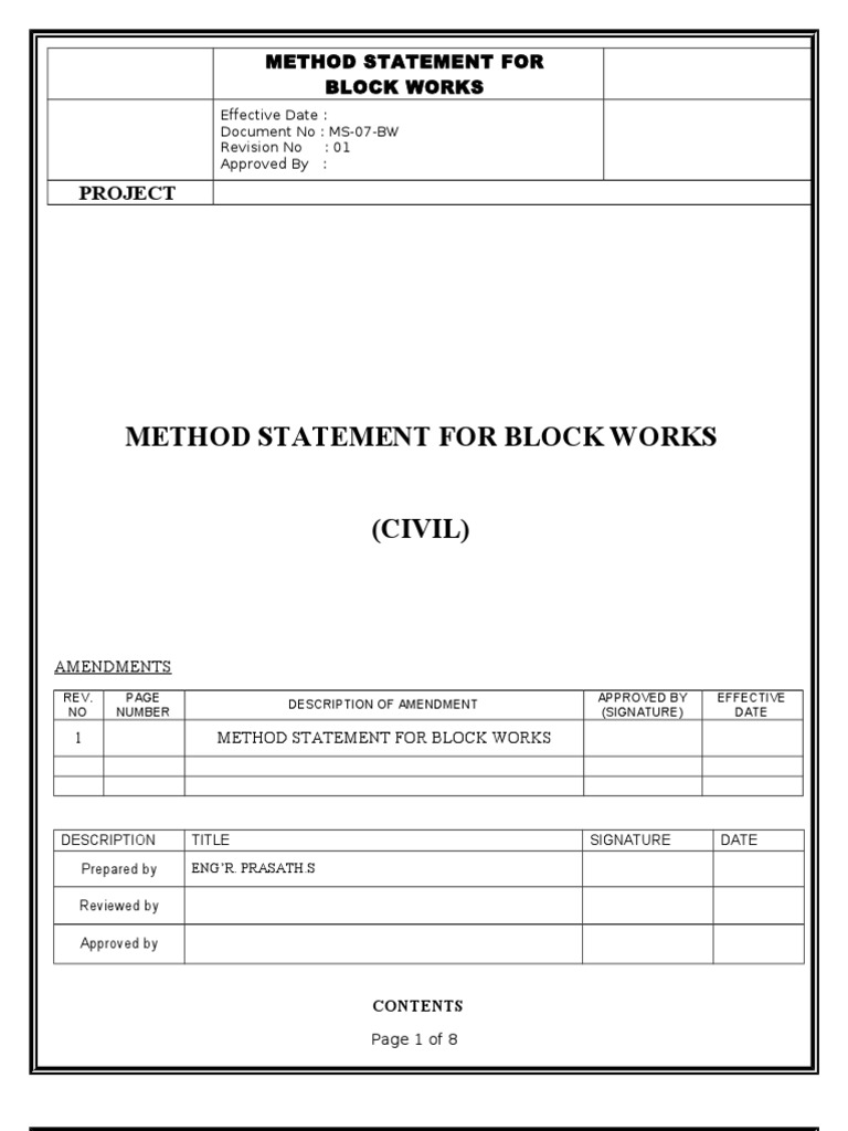 Ms For Block Work | PDF | Personal Protective Equipment | Wall
