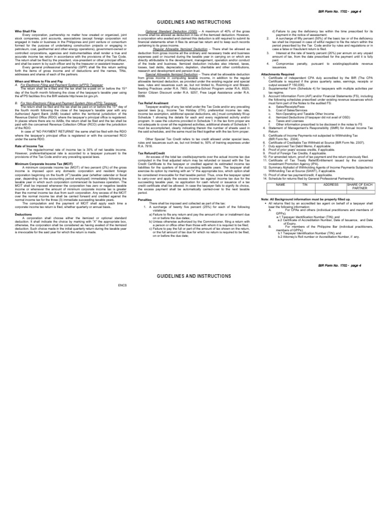 BIR Form 1702 Filing Guidelines | PDF | Finance & Money Management | Law