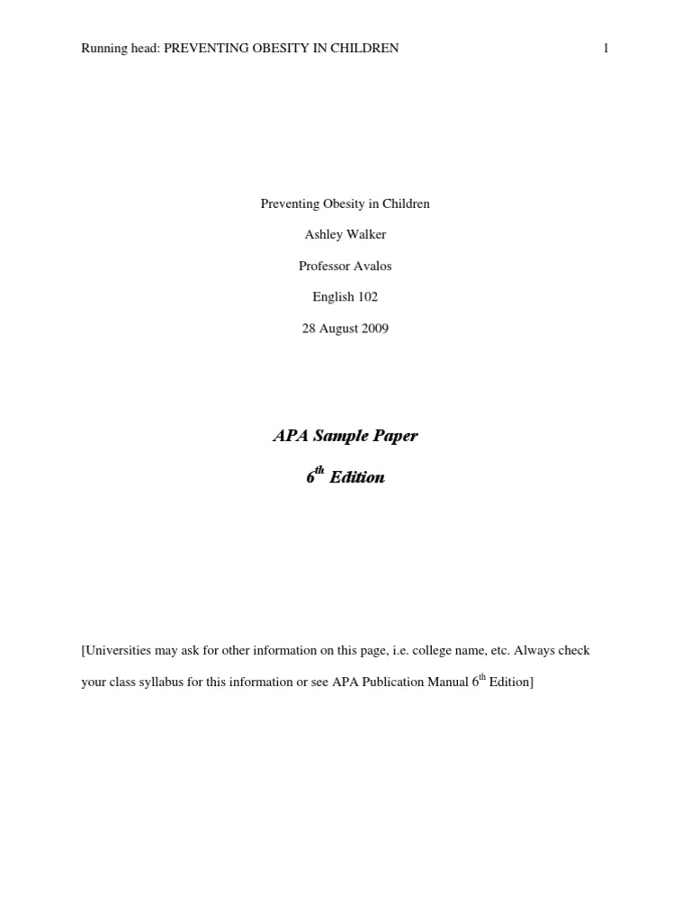 APA Research Paper Sample | PDF | Fast Food | Obesity