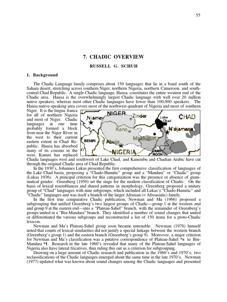 Chadic Overview: Russell G. Schuh 1. Background | PDF | Grammatical ...