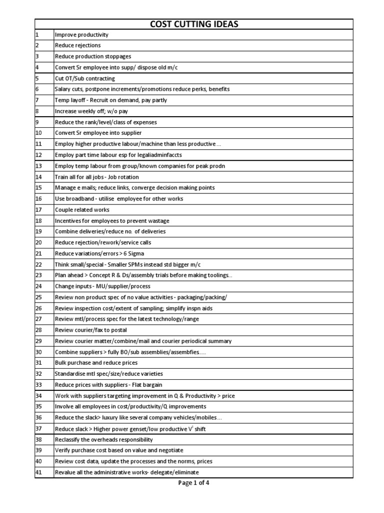 Cost Cutting Ideas PDF | PDF | Sales | Lean Manufacturing
