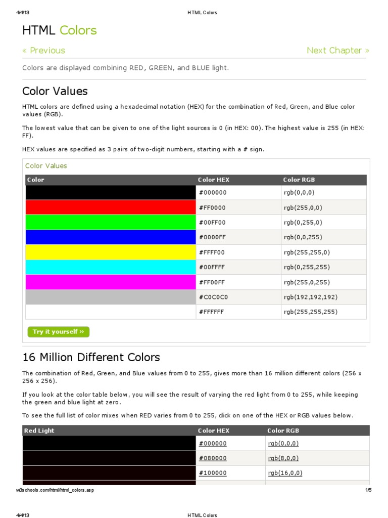 HTML Colors | PDF | Rgb Color Model | Electromagnetic Spectrum