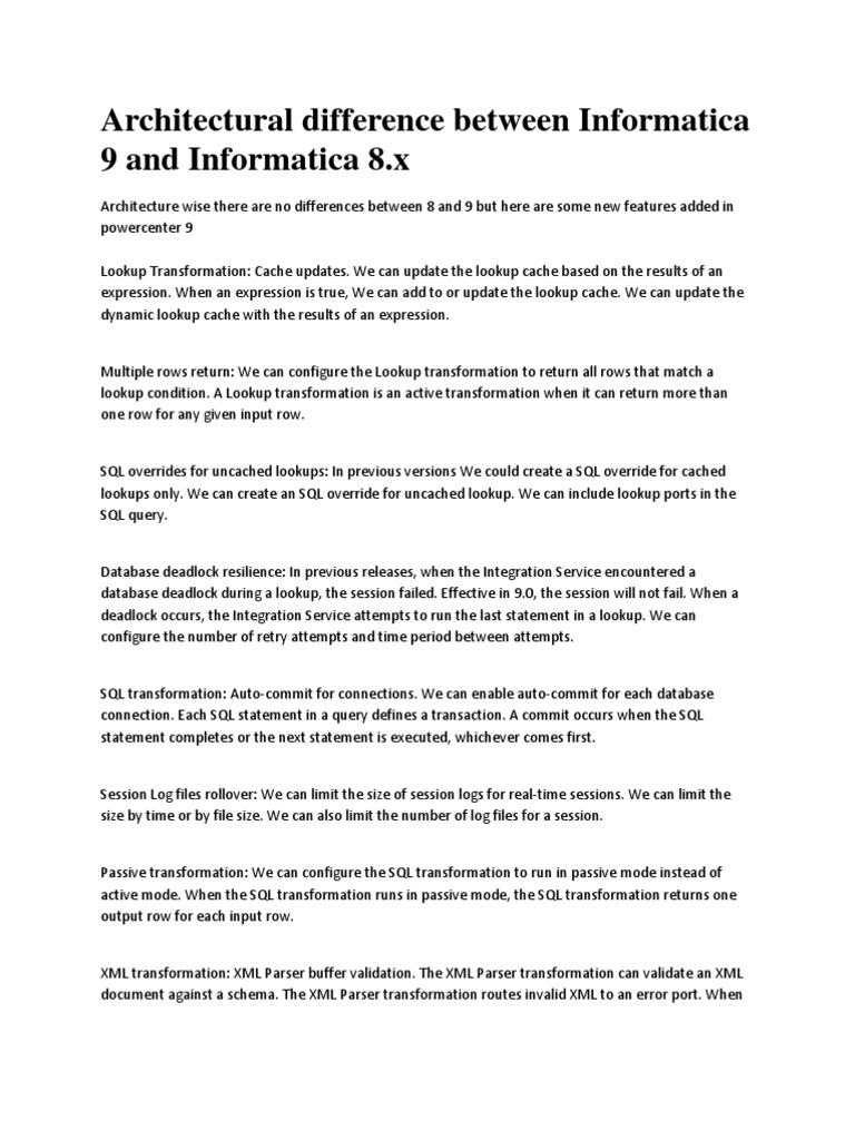 Architectural Difference Between Informatica 9 and Informatica 8 | PDF ...