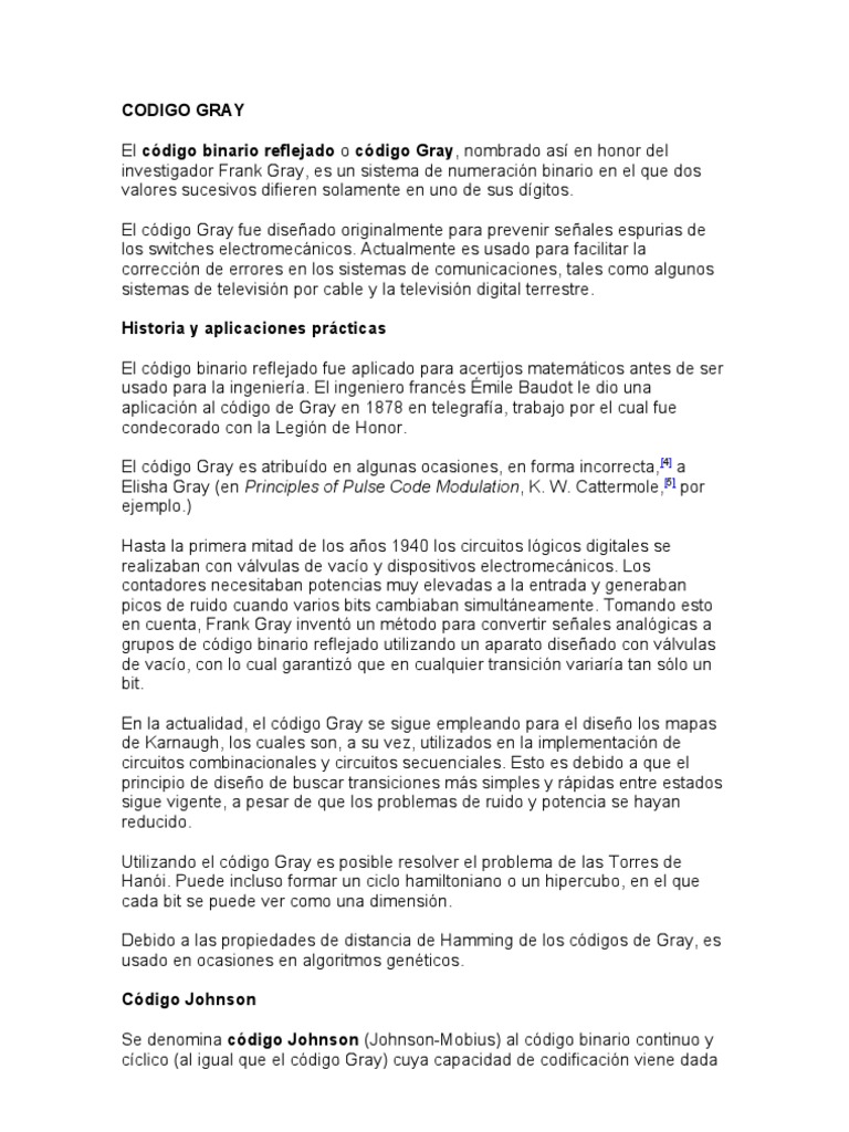 Introducción al Código Gray y Johnson | PDF | Tecnología de medios ...