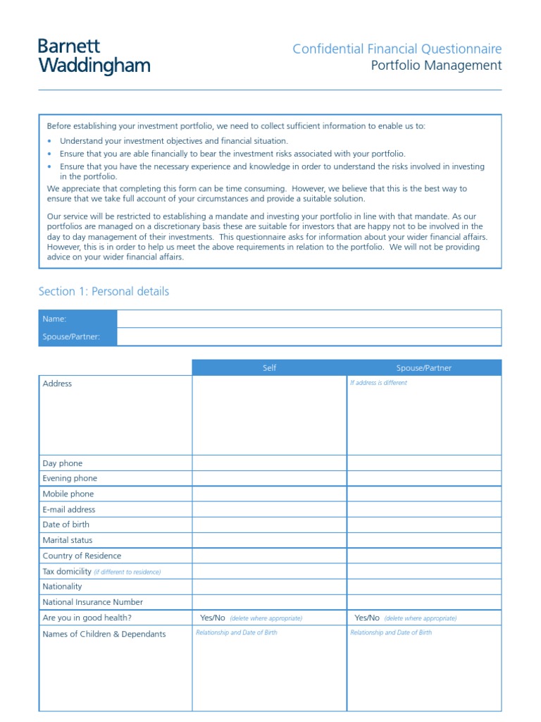 Bwi-Cfq-2013 Portfolio Management Questionnaire | PDF | Investor ...