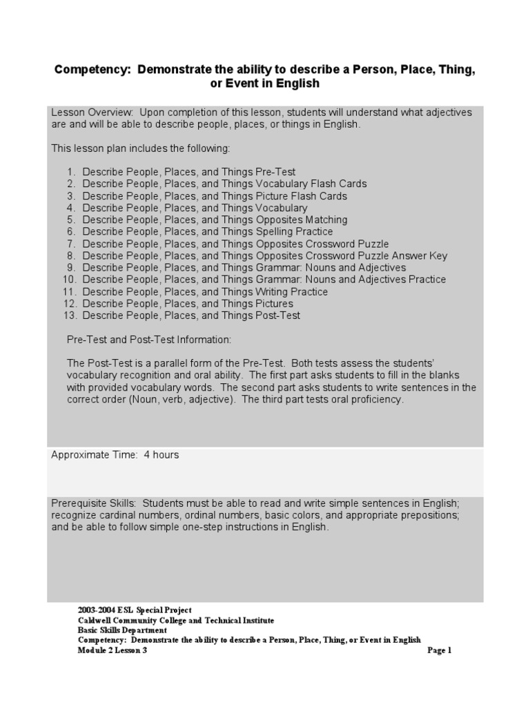 Describing People, Places, and Things | PDF | Vocabulary | English Language