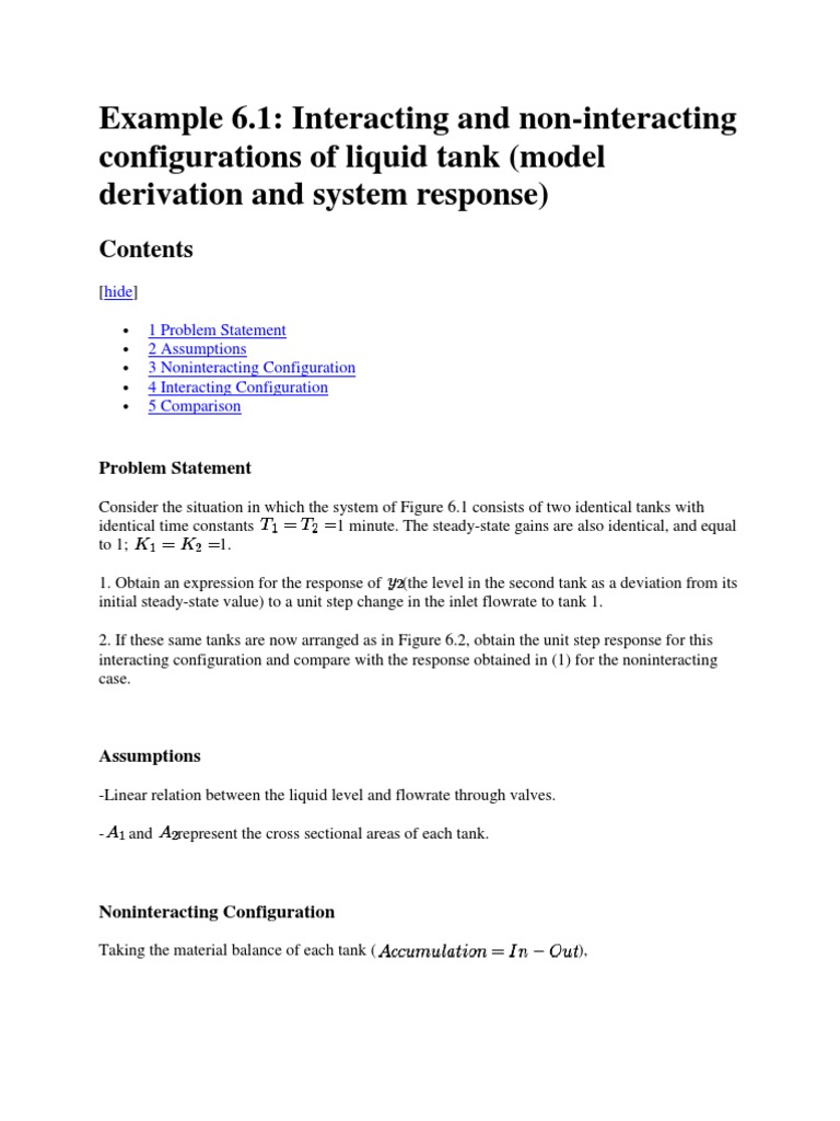 Interacting and Non-Interacting Configurations of Liquid Tank (Model ...