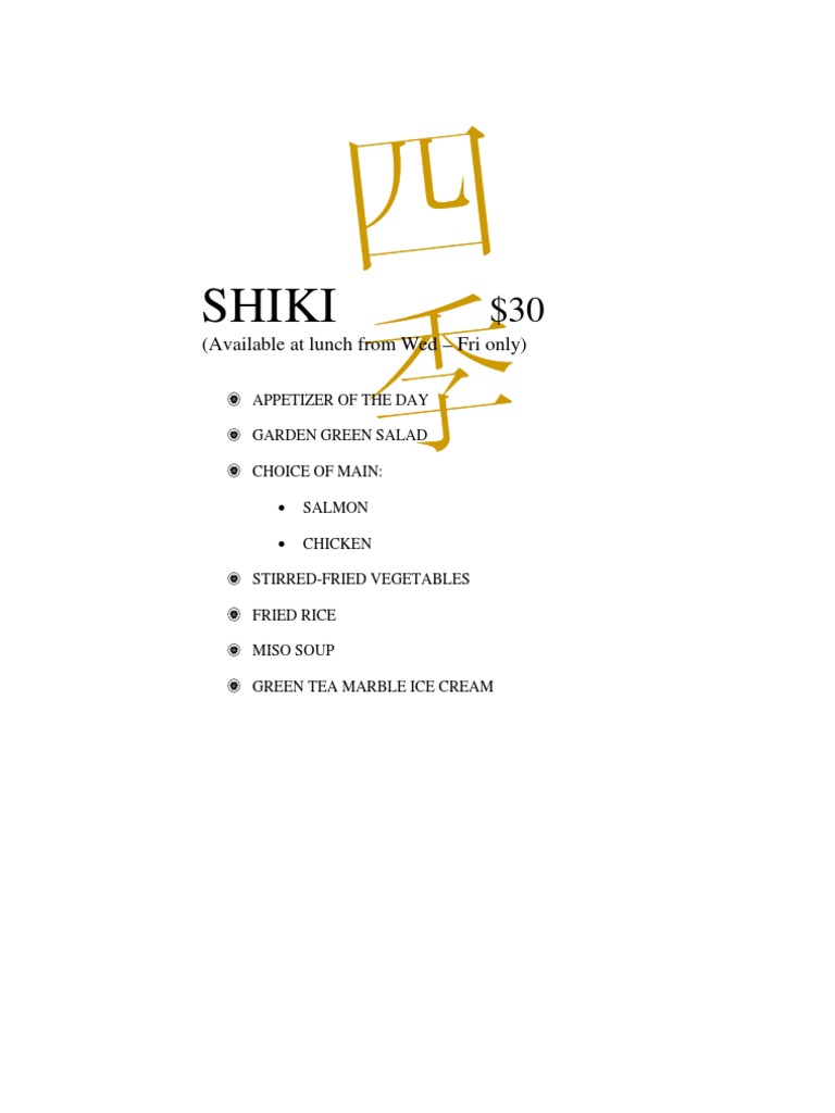 Lunch Special Menu at Shiki | PDF