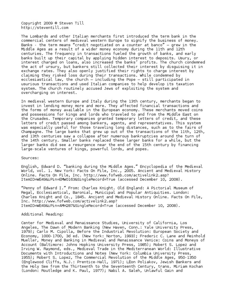 A Brief History of Medieval Banks | Download Free PDF | Middle Ages | Banks