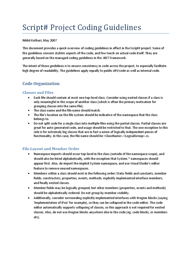 Script# Project Coding Guidelines: Code Organization | Download Free ...