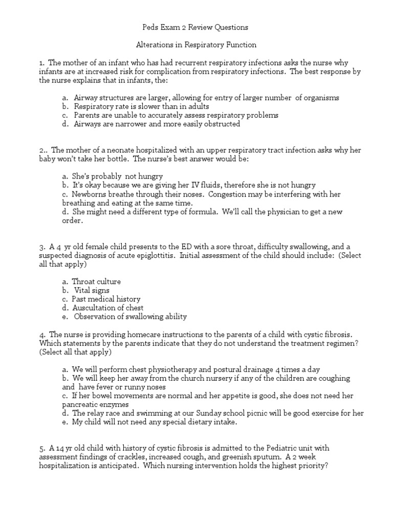 Peds Exam 2 Review Questions | PDF | Scoliosis | Adolescence