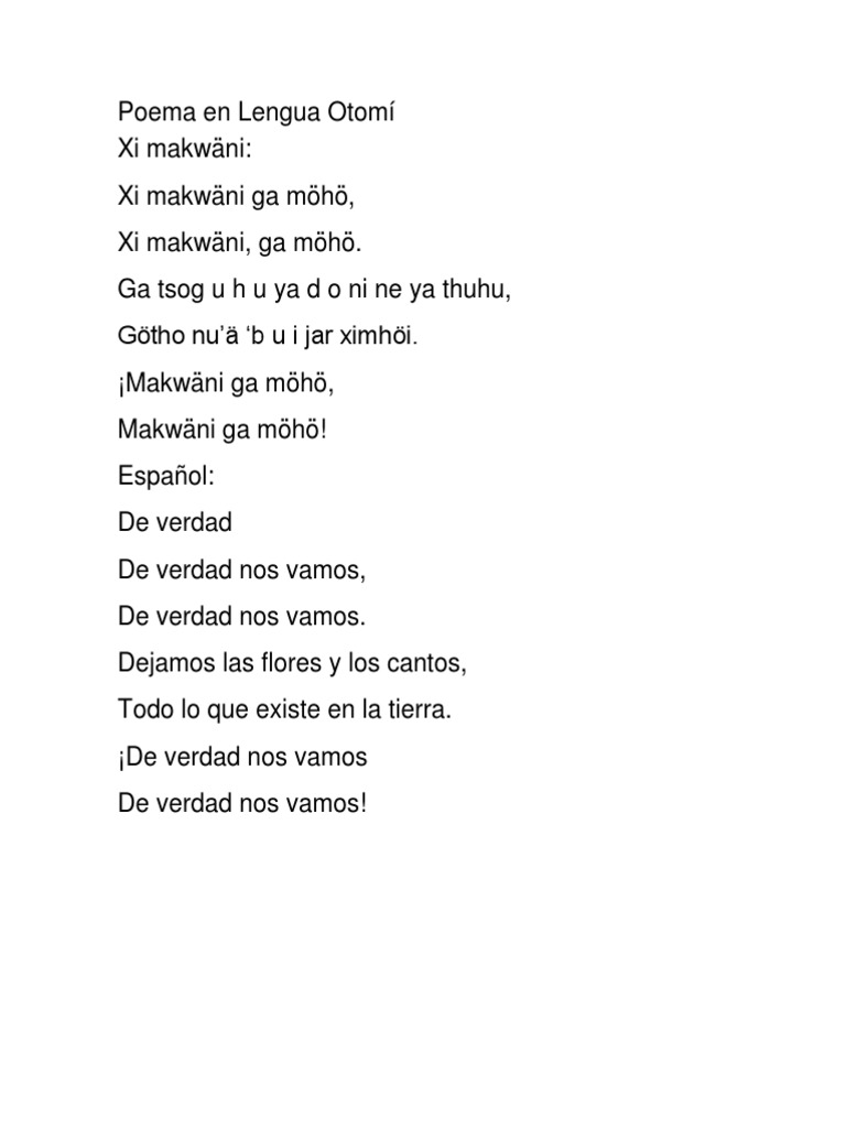 Poema En Otomí Y Su Traducción Pdf