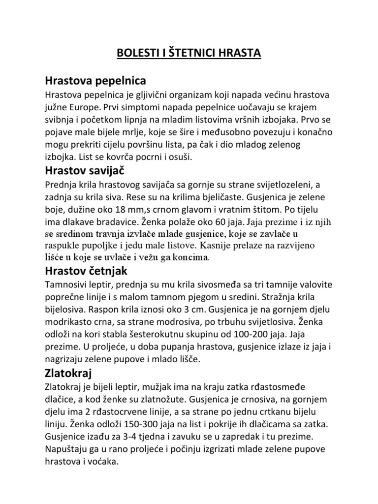 Bolesti I Štetnici Hrasta | PDF