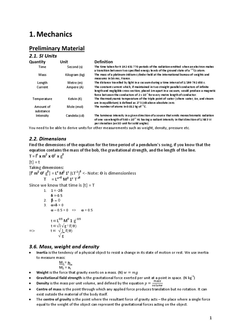 1 Mechanics Revision Notes Pdf