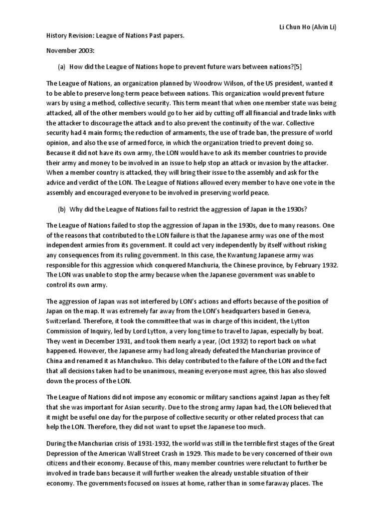 History Revision League of Nations Past Papers | PDF | League Of ...