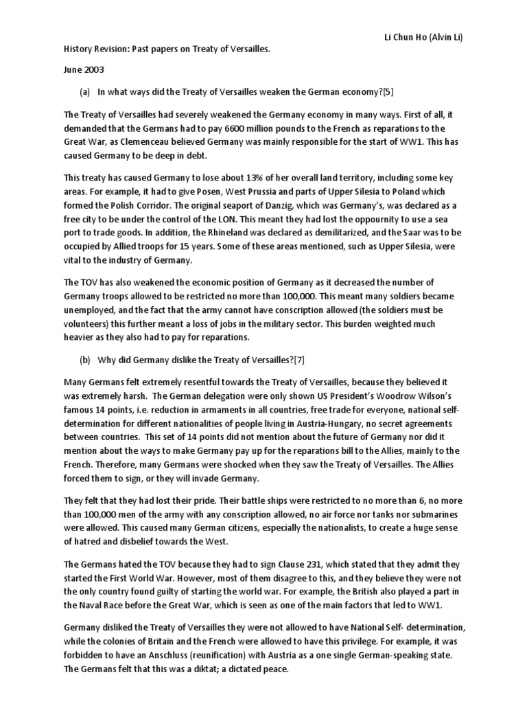 Treaty of Versailles: Impact on Germany | PDF | Treaty Of Versailles ...
