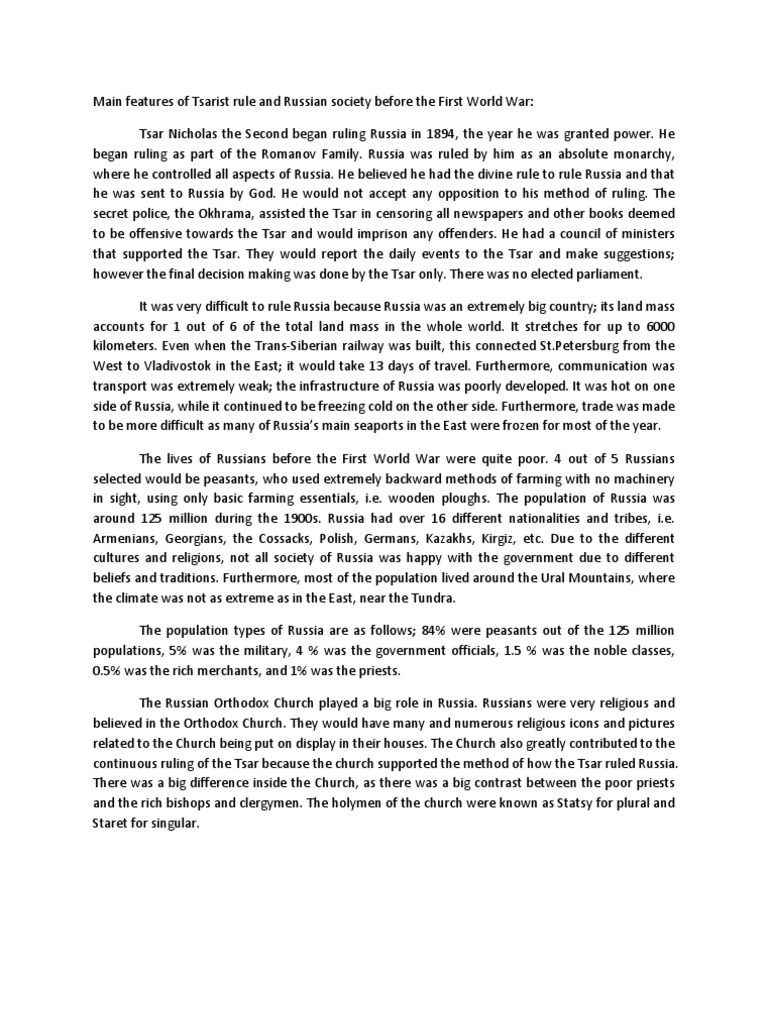 Tsarist Rule and Russian Society Pre-WWI | PDF | Russia | World Politics