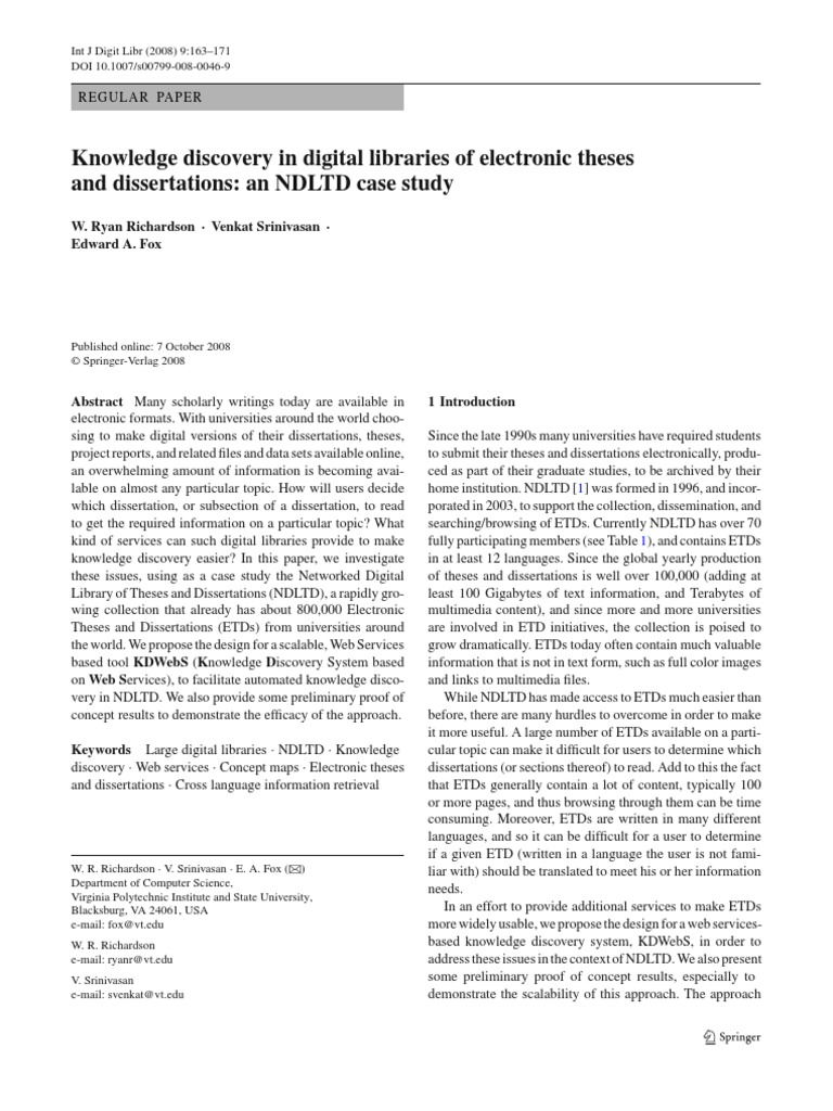 Knowledge Discovery in Digital Libraries of Electronic Theses and ...