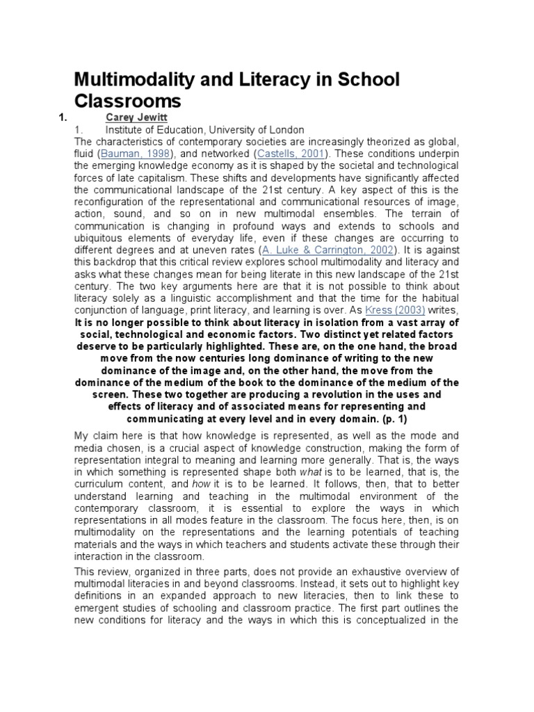 Multimodality and Literacy in School Classrooms | PDF | Literacy ...