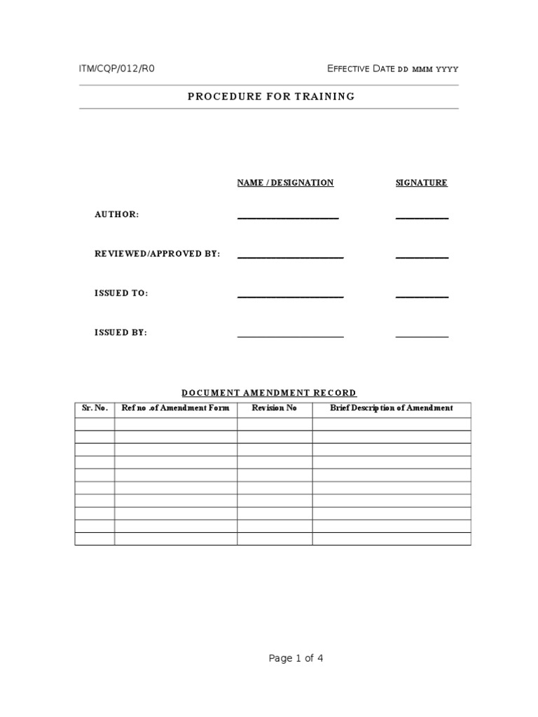 Sample Training Procedure | Employment | Business