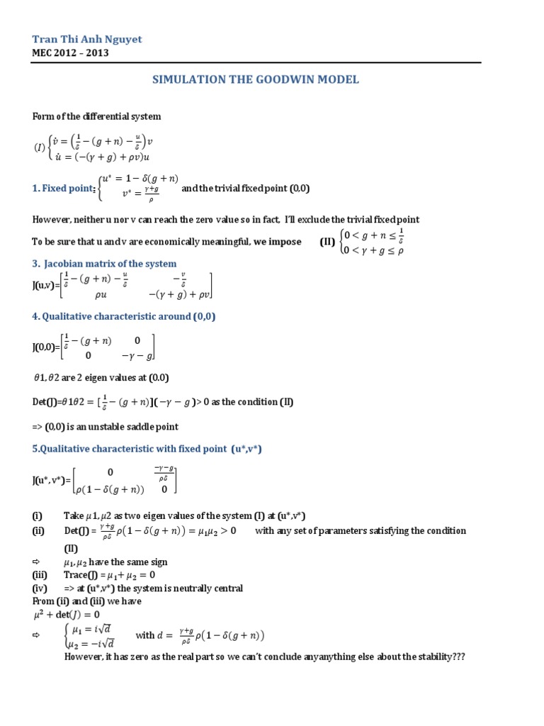 Economists: Goodwin Model Analysis | PDF | Stability Theory | Economic ...