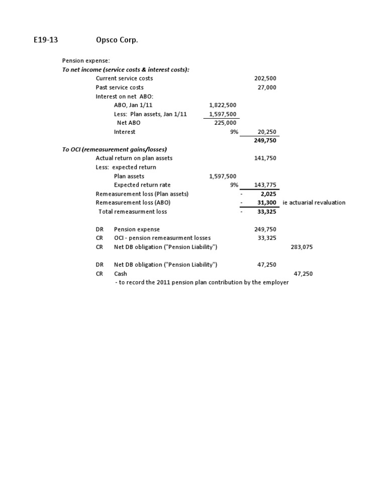 E19-13 Opsco Corp.: To Net Income (Service Costs & Interest Costs) | PDF