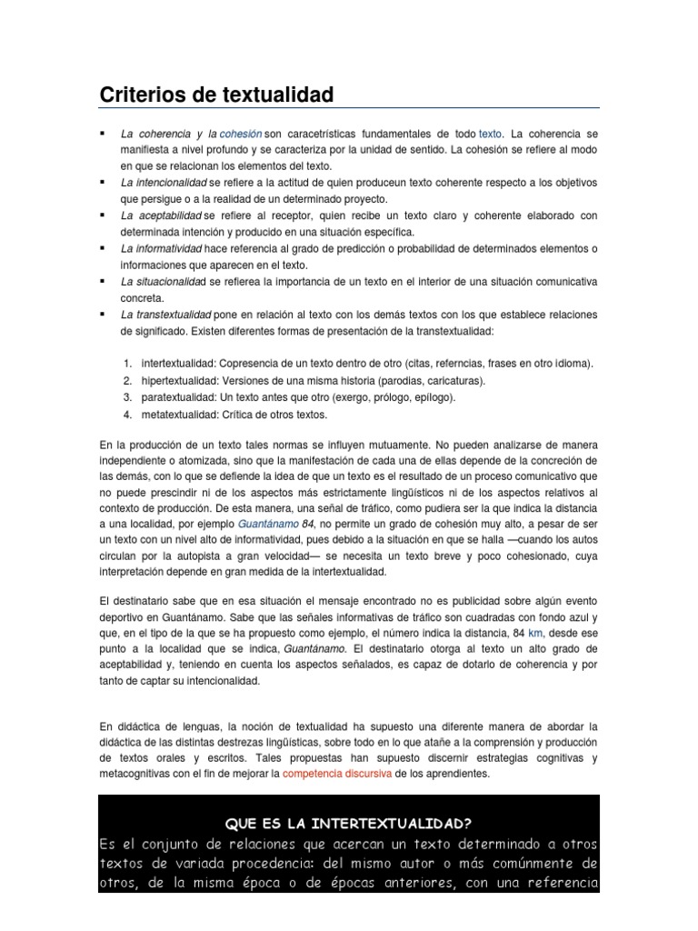 Criterios de Textualidad | PDF | Intertextualidad | Interpretación (filosofía)