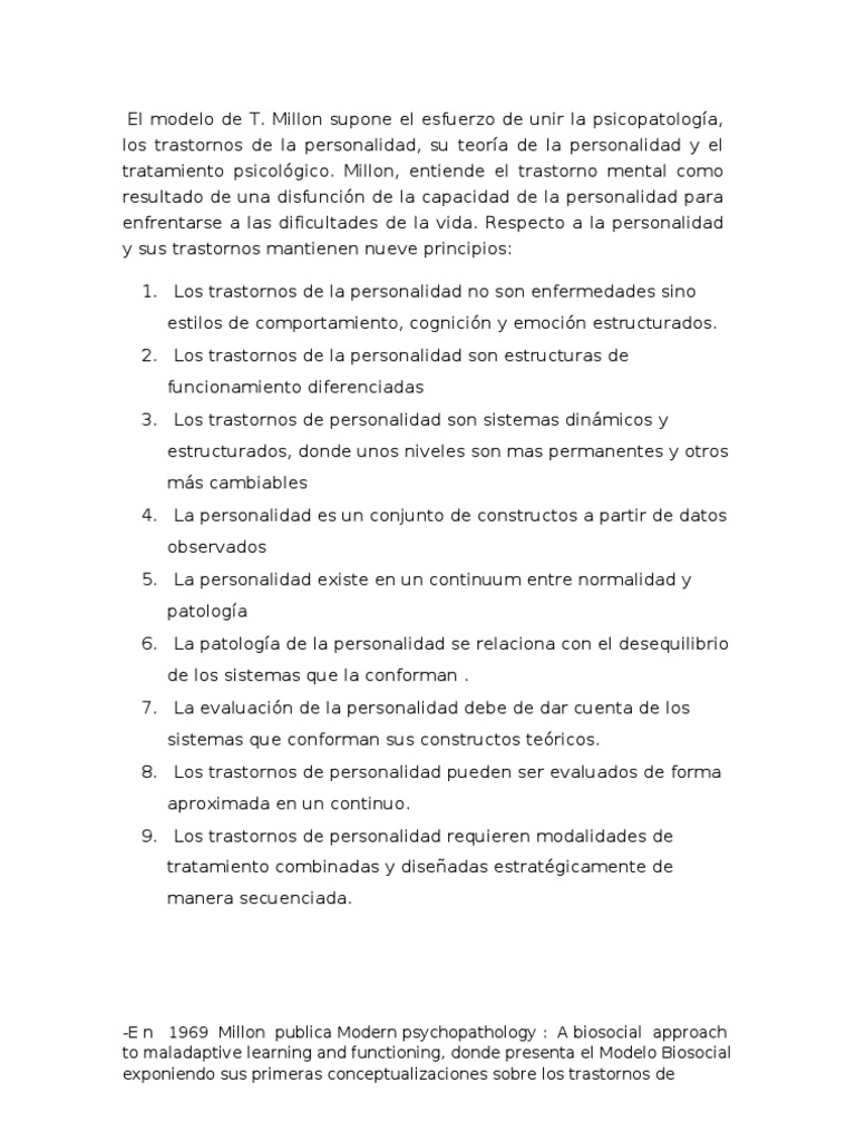 Theodore Millon Modelos | PDF | Psicoterapia | Desorden de personalidad